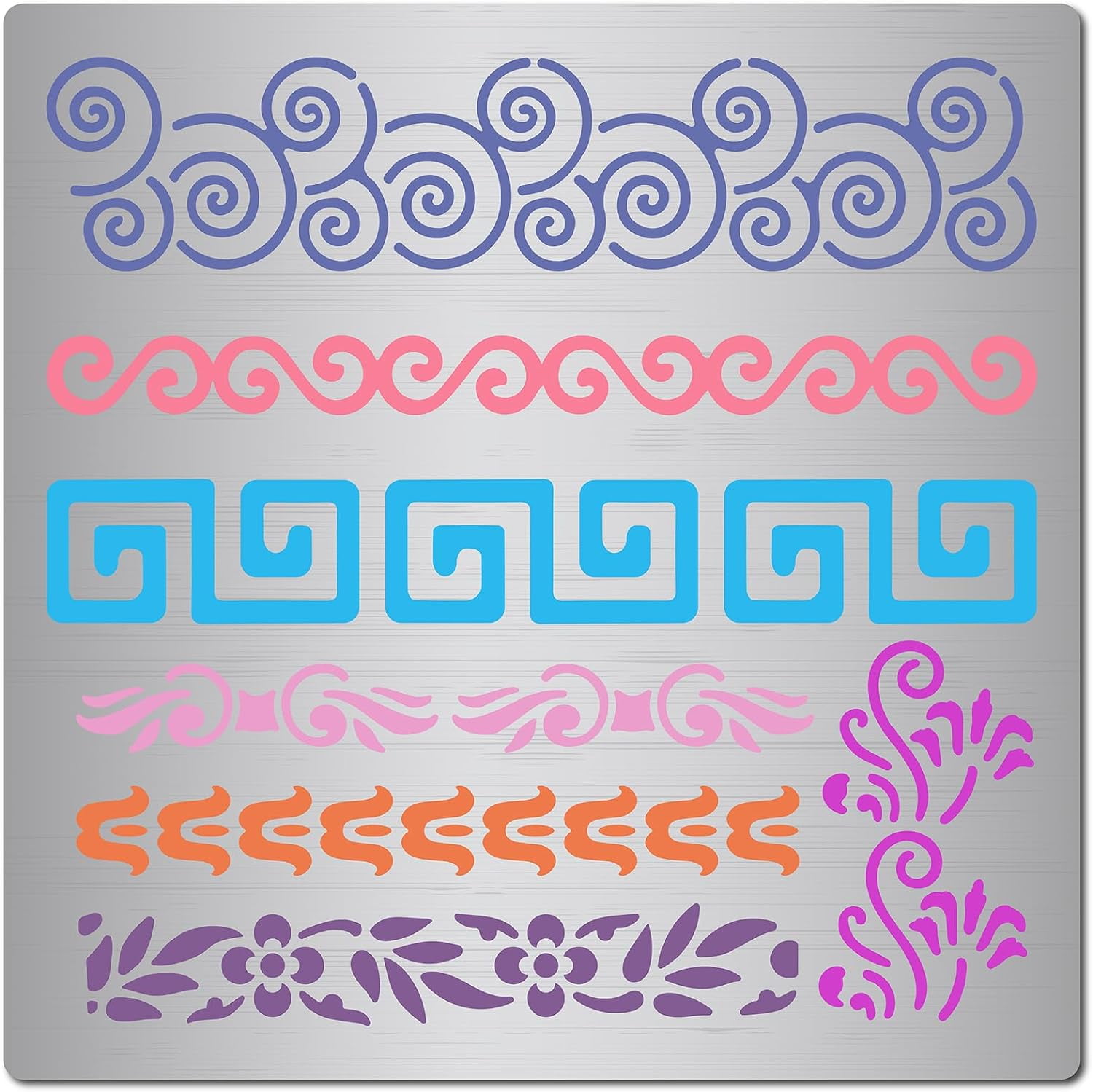 6.3" x 6.3" Metal Journal Stencil Flowers and Vines Stainless Steel ...