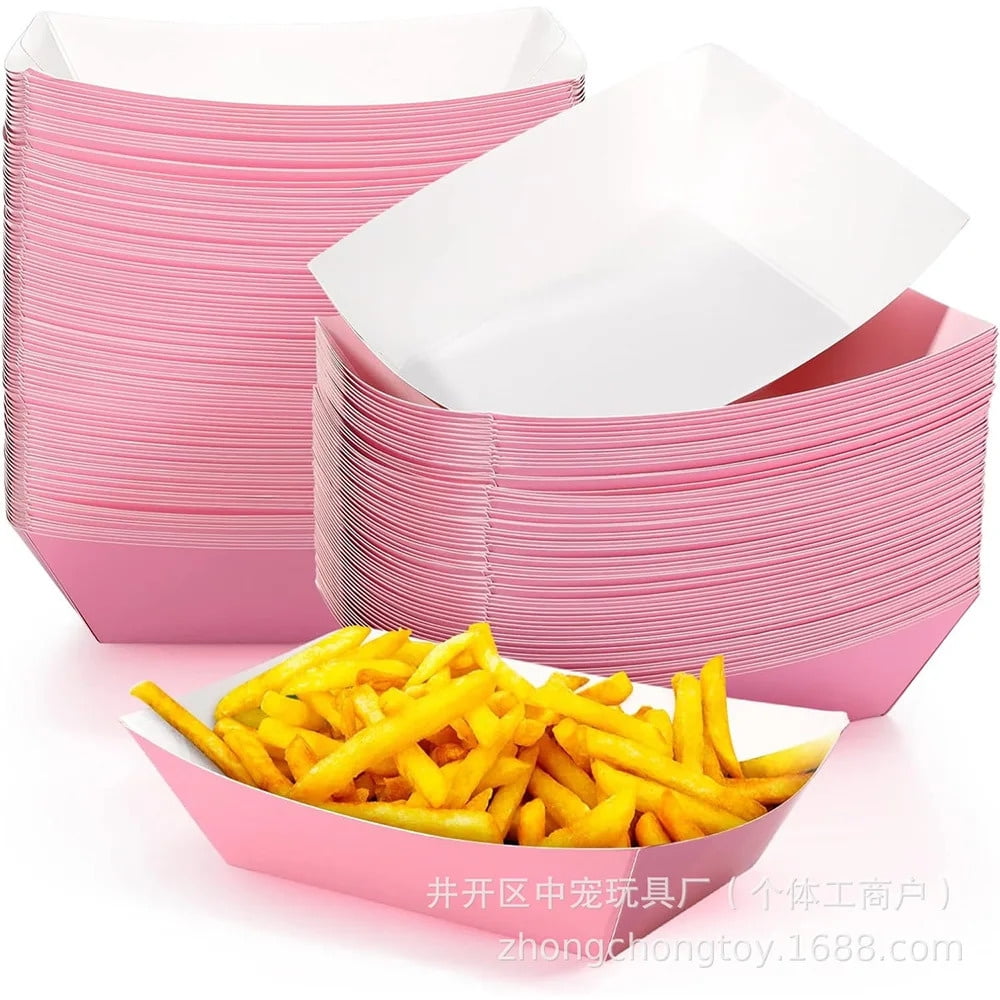 6-30pcs Solid Color Paper Boat Shaped Food Serving Tray Red Blue Pink ...
