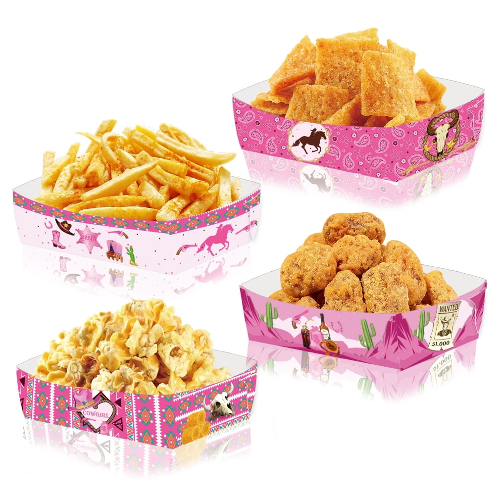 6-30pcs Solid Color Paper Boat Shaped Food Serving Tray Red Blue Pink ...