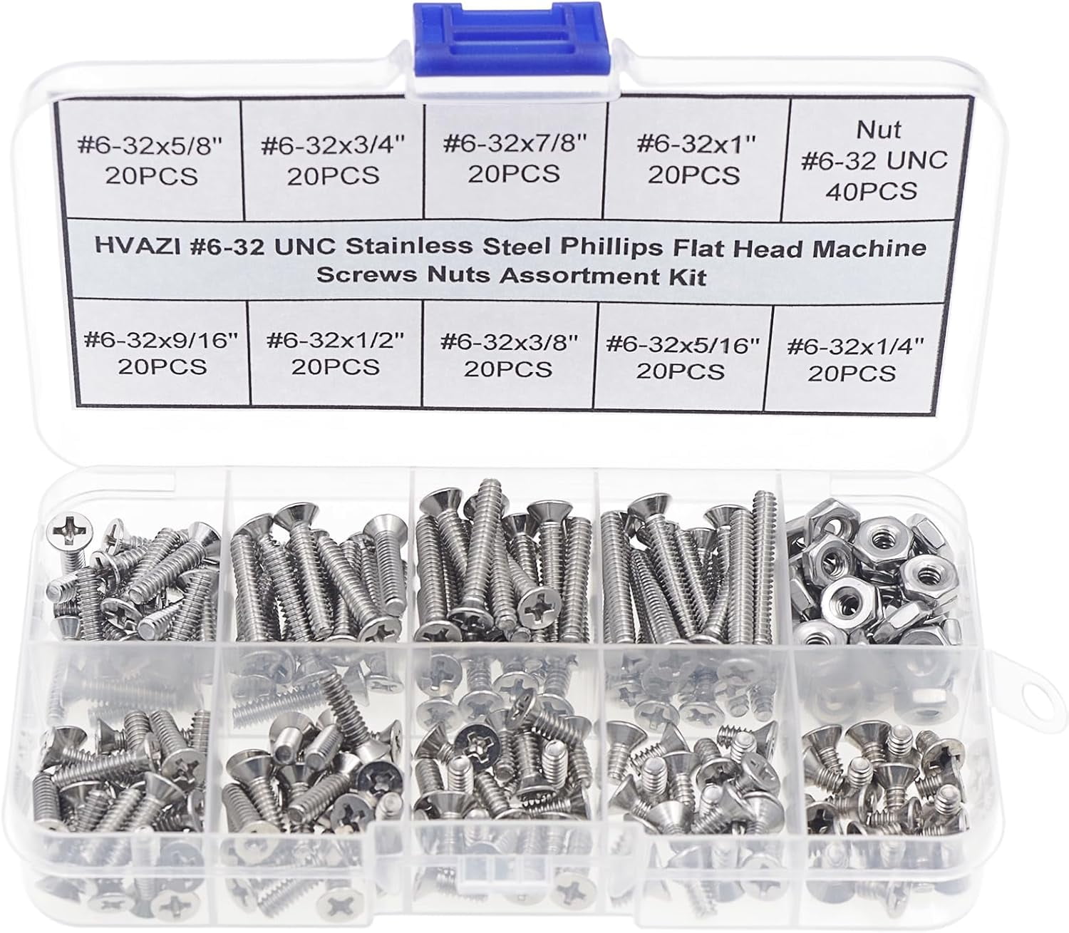 #6-32 UNC Stainless Steel Phillips Flat Head Machine Screws Nuts ...