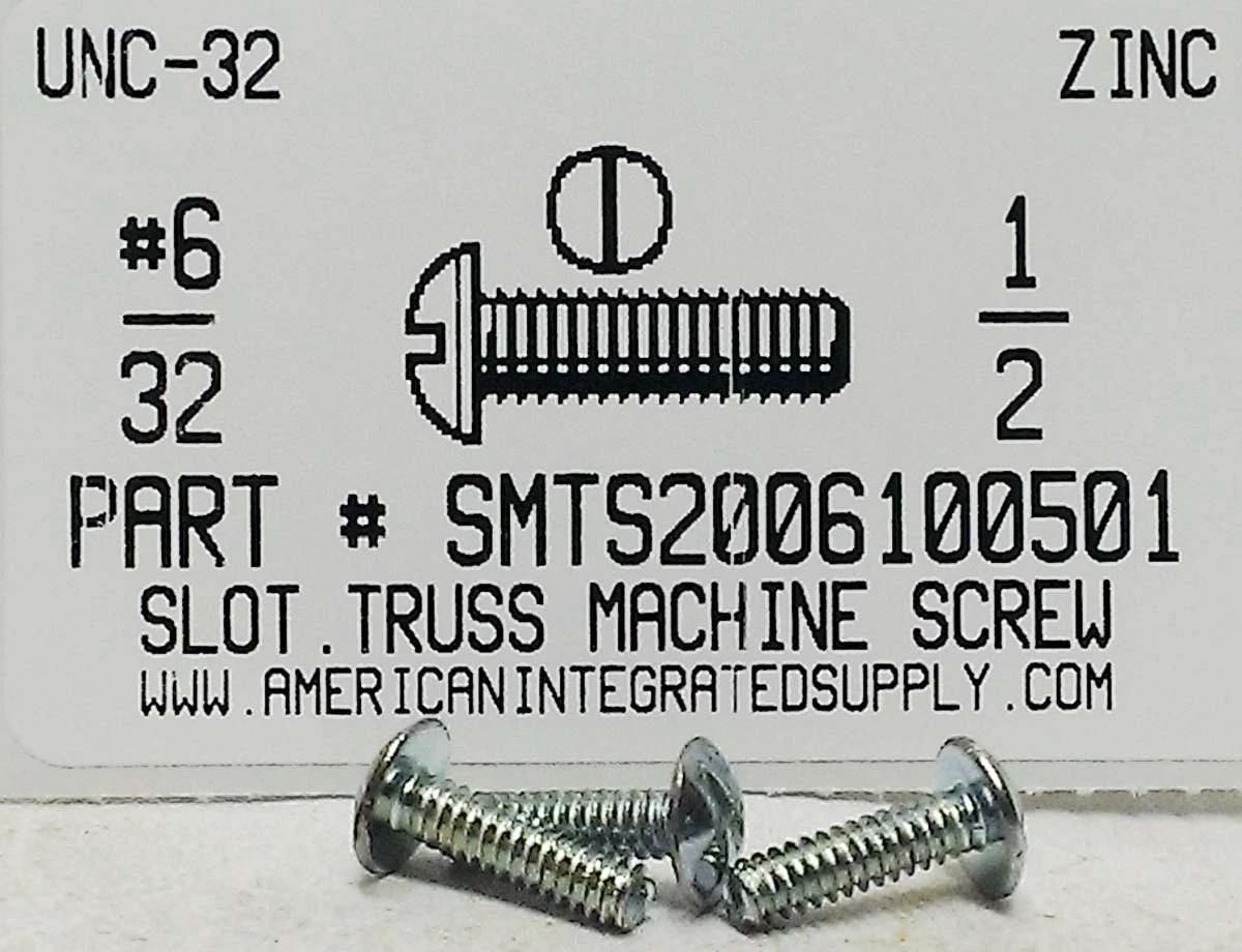 #6-32X1/2 Truss Head Slotted Machine Screws Steel Zinc Plated (100 ...