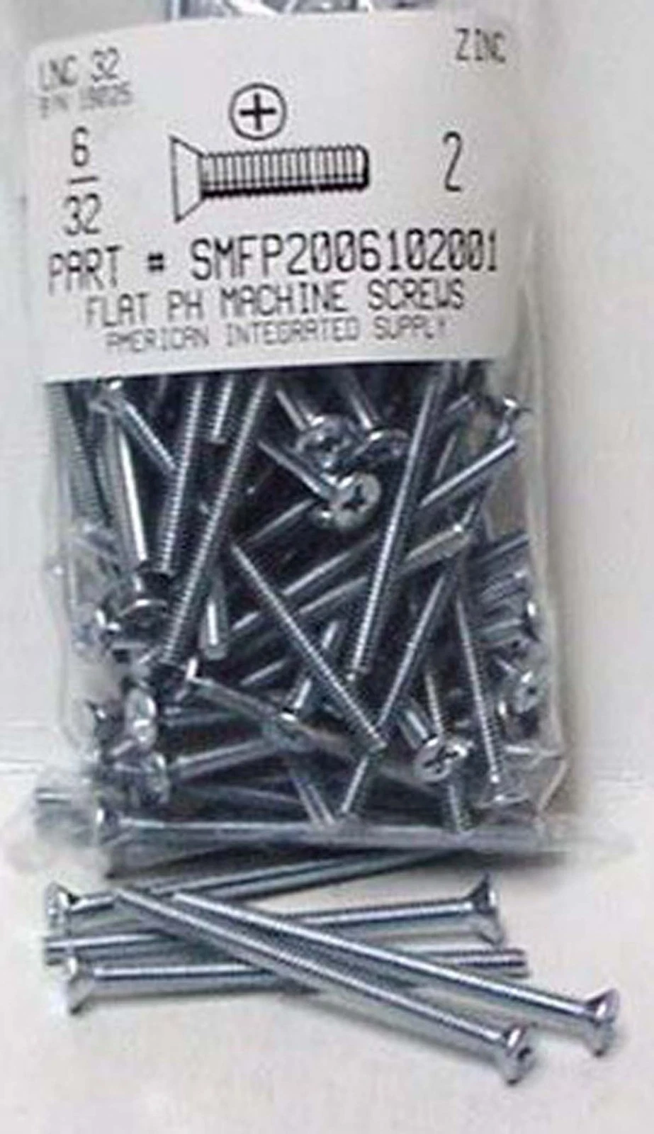 #6-32X2 Flat Head Phillips Machine Screws Steel Zinc Plated (100 ...