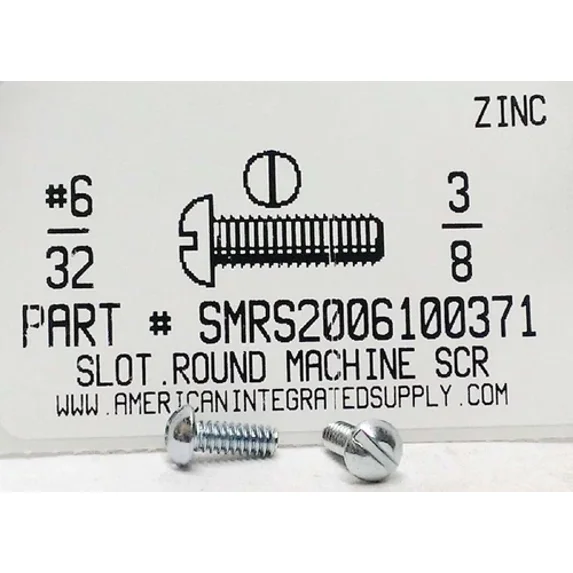 #6-32X3/8 Round Head Slotted Machine Screws Steel Zinc Plated (100 ...