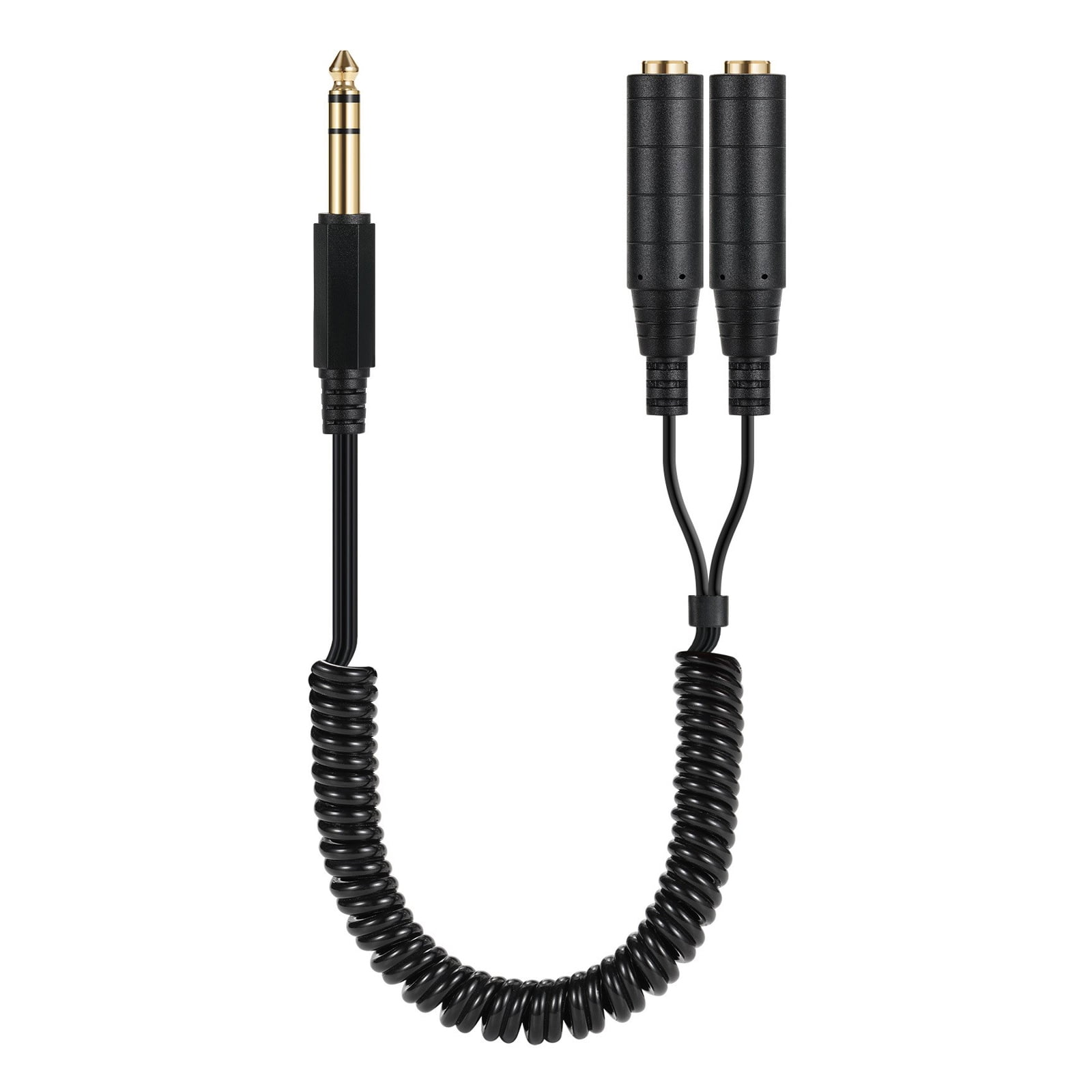 6.35mm 1/4Inch Male Stereo to Two Sound Cable Spring Y Splitter Adapter ...