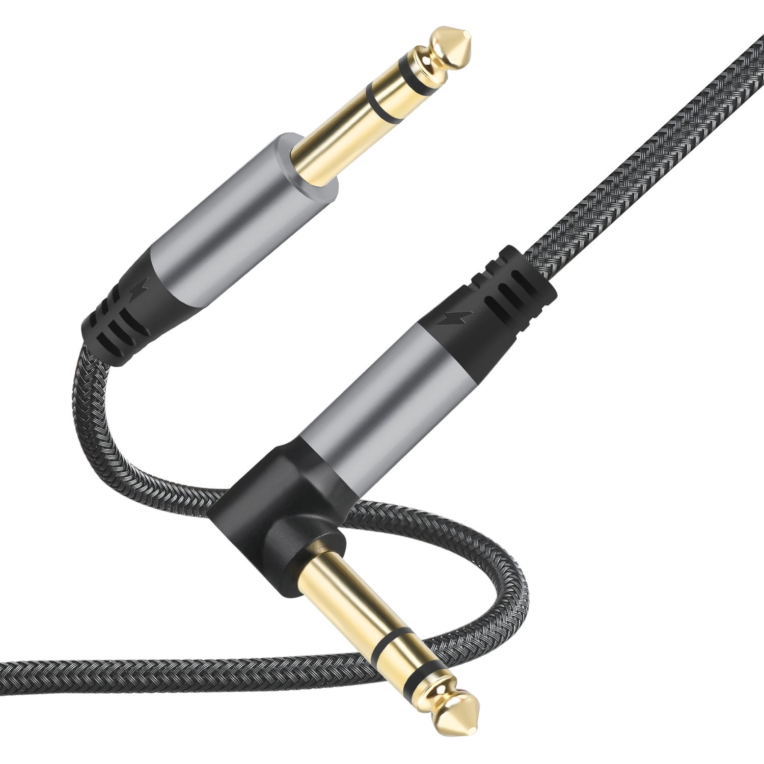 6.35mm/6.5mm TRS Audio Cable, Right Angle Mic/Guitar Patch Cord, Gold ...