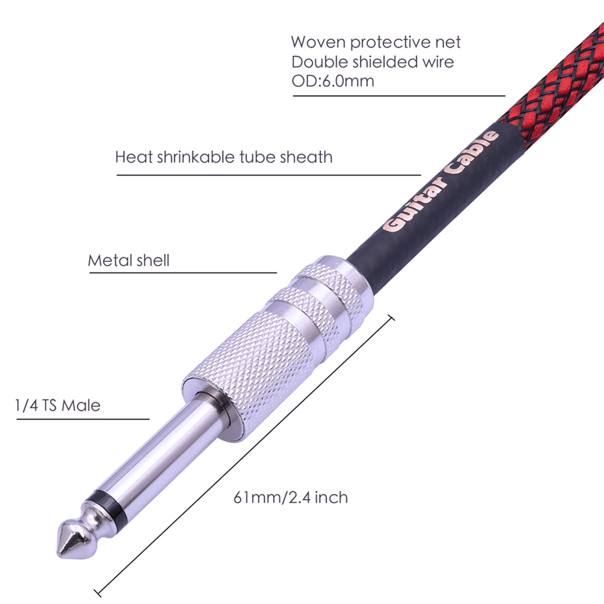 6.35mm Male to Straight 1/4Inch Stereo Cable Guitar Instrument for ...