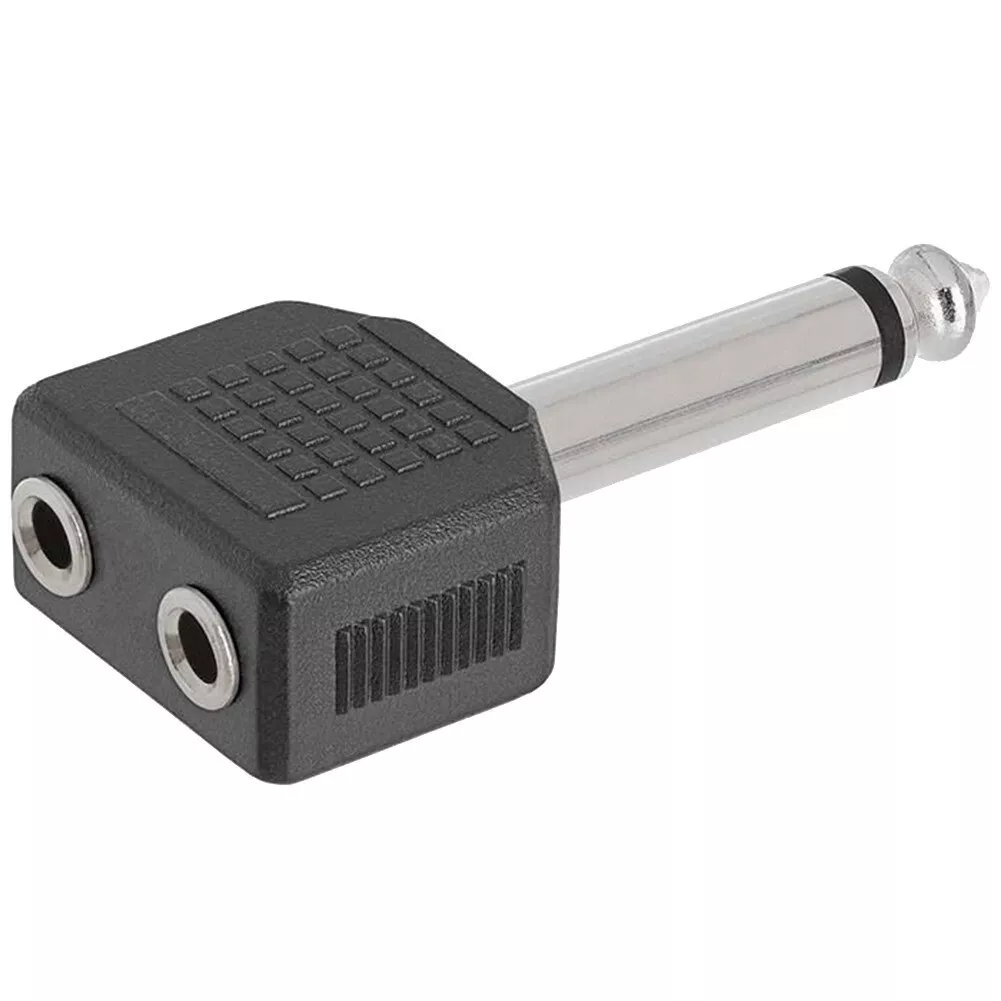 6.35mm Mono Male to Dual 3.5mm Stereo Female Y Splitter Audio Adapter ...