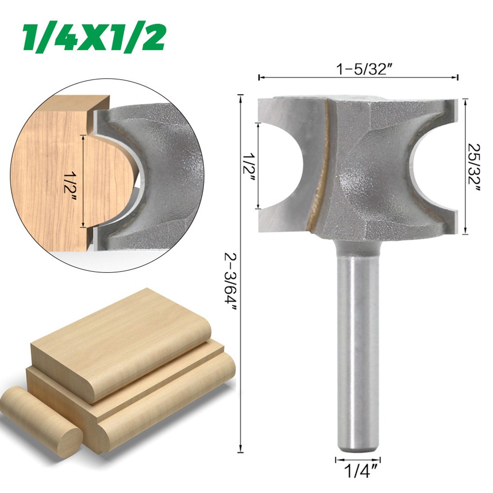 6.35mm Shank Router Bit Half Round Side Engraving Woodworking Milling ...