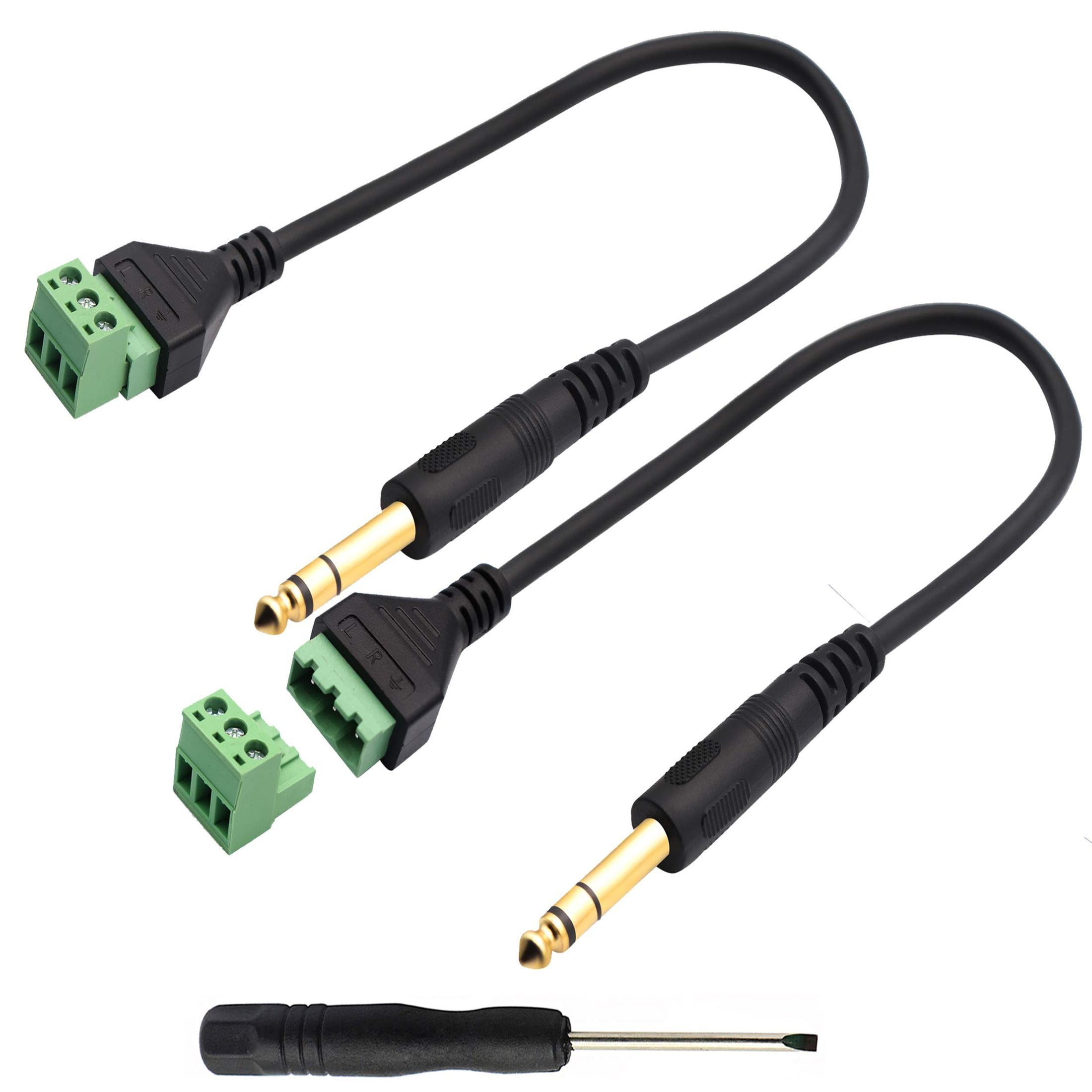 6.35mm Stereo Audio Connector Cable with Screw Terminal Block Adapter ...