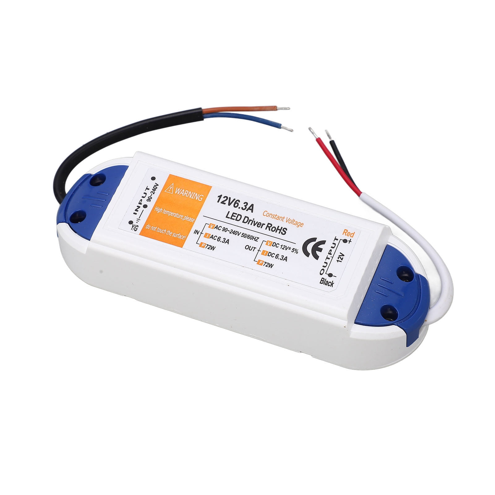 6.3A 72W LED Driver Transformer - AC90-240V to 12V Power Supply for LED Lighting, Strips, and ...