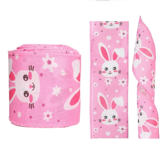 6.3Cm Pink Rabbit Ribbon, 3-Meter Long Easter Decorative Woven Ribbon ...