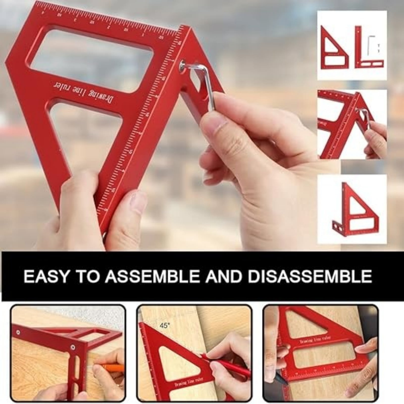 6" 3D Multi-angle Measuring Ruler,45/90 Degree Aluminum Alloy ...