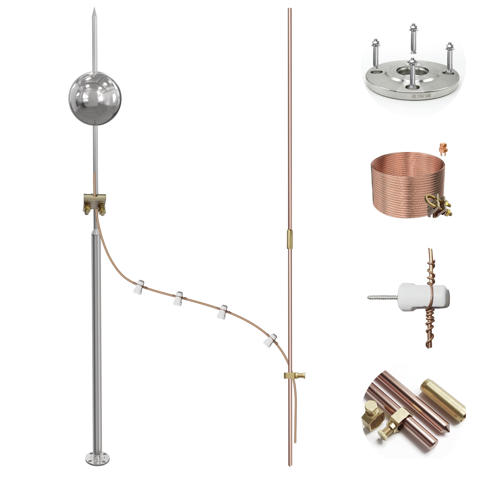 6.3ft Industrial Lightning Rod & Grounding Kit for House, Power Plants ...