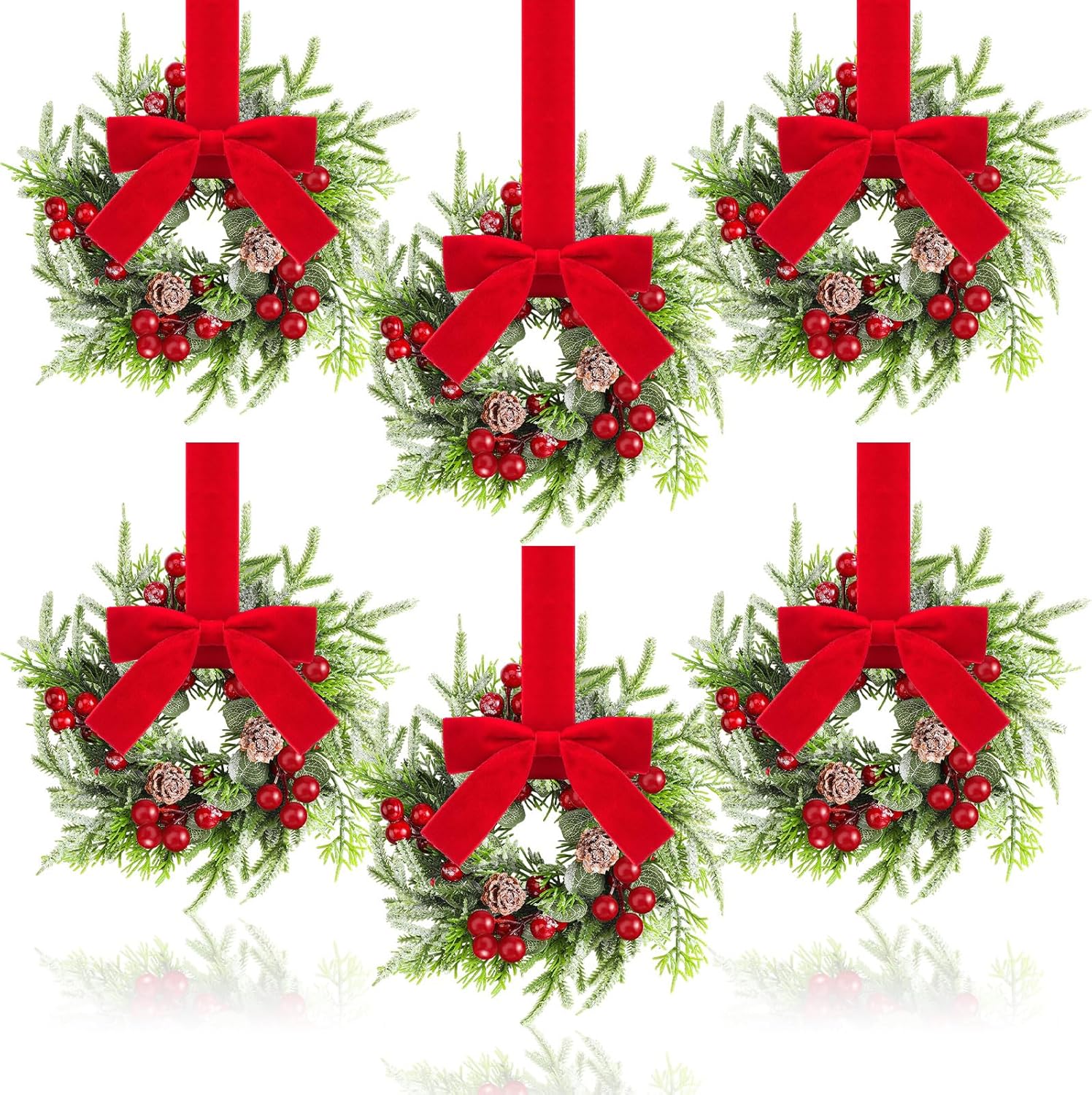 6.3in Mini Christmas Wreath for Cabinets Kitchen, 6-Pack Small Wreath ...