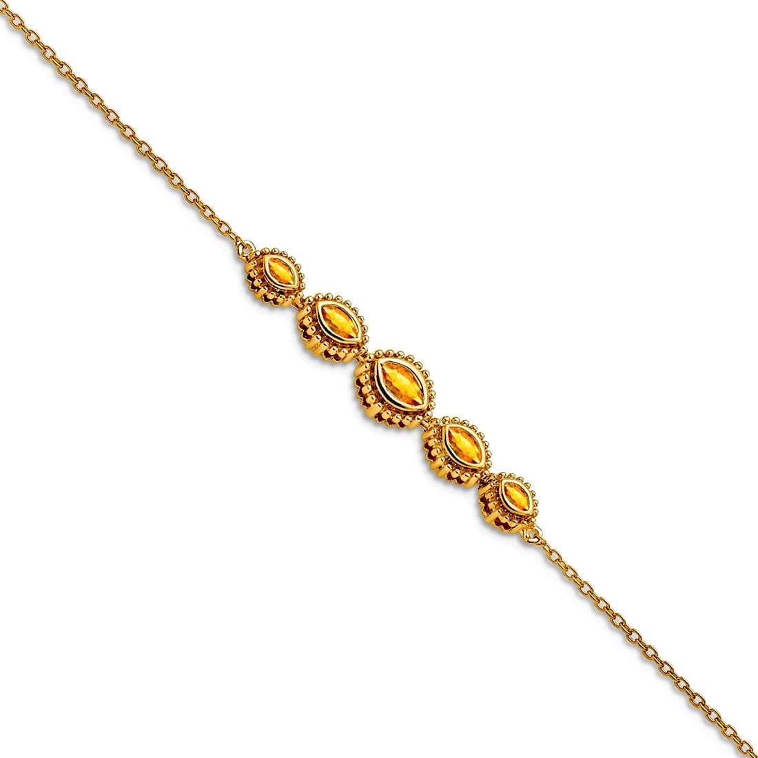 6.3mm 14k Solid Yellow Gold Marquise Citrine Bracelet Link Bracelet for ...