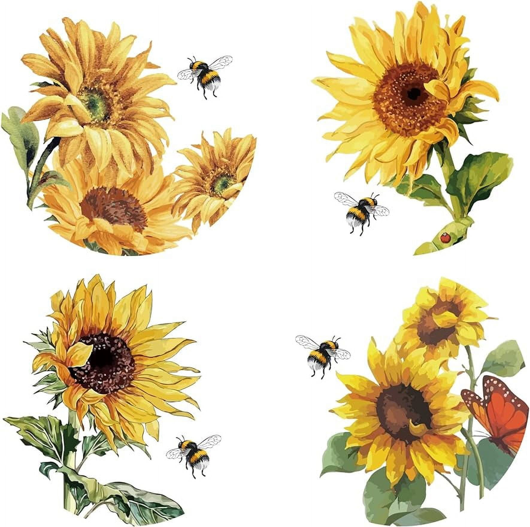 6.3x6.3 4 Styles Sunflower Bee Window Clings Spring Summer Window Decals PVC Alert Window Door ...