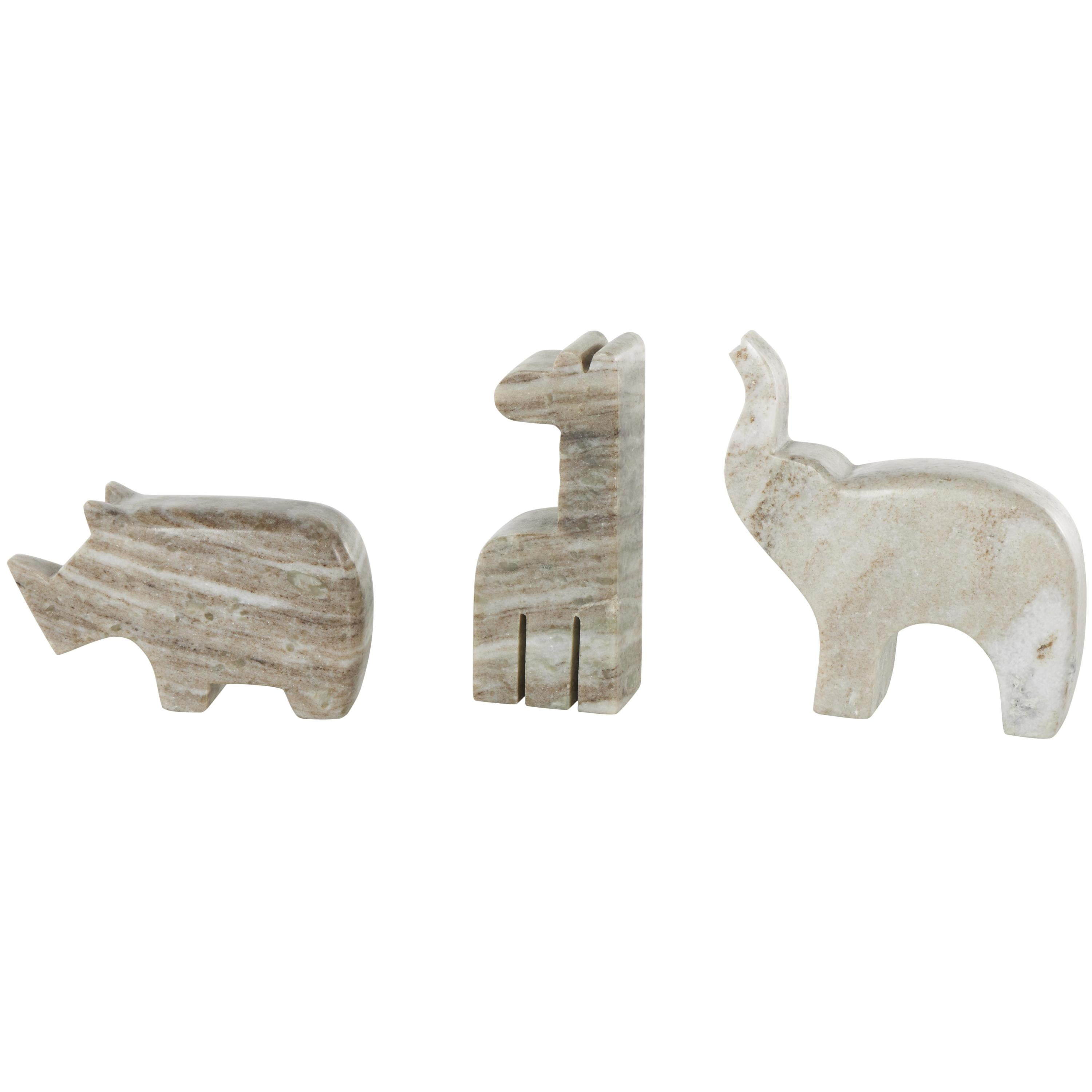 6", 4", 6"H Multi Colored Marble Small Rounded Safari Animals Sculpture ...