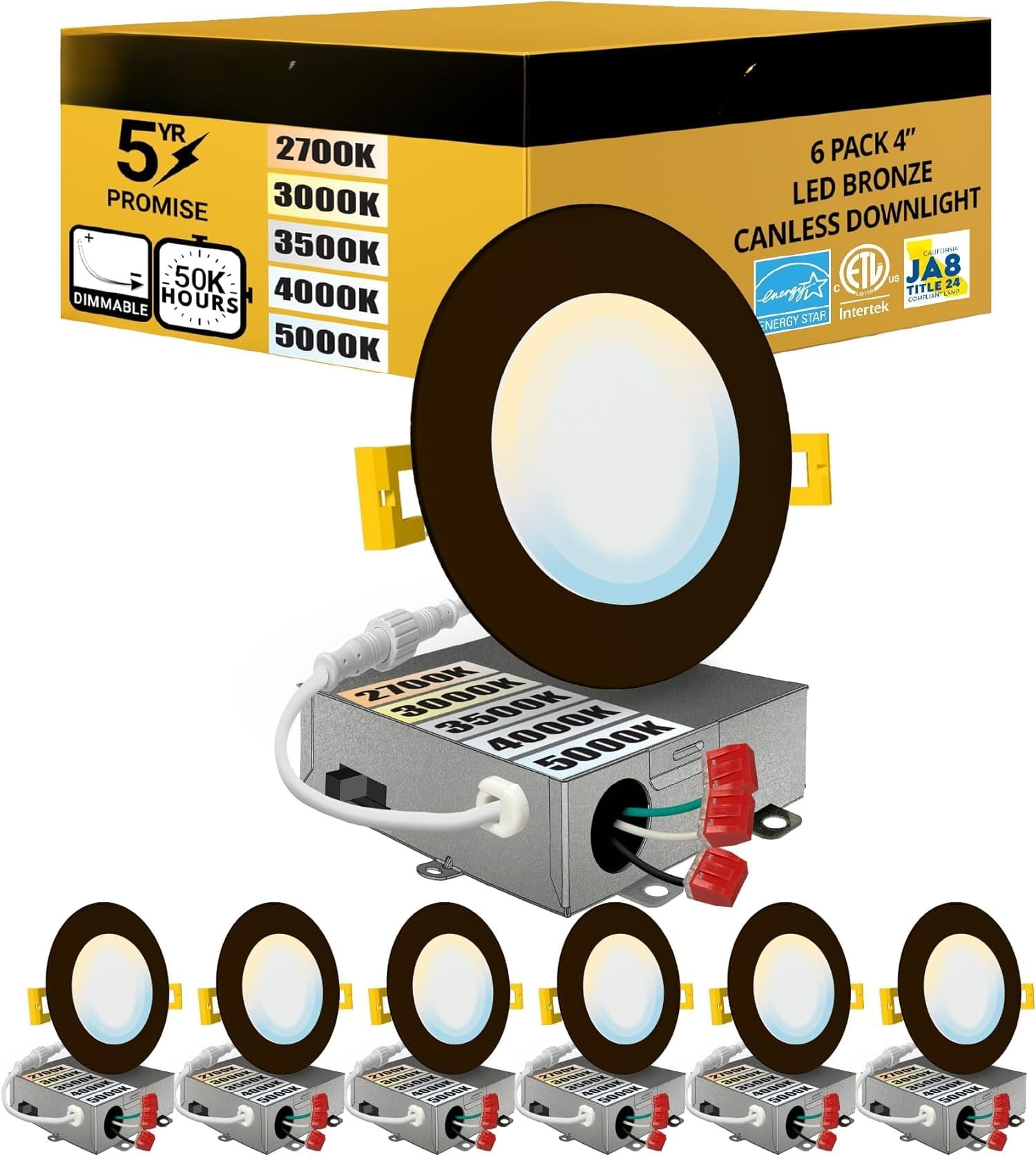 6 4 Inch -Thin Recessed Lighting, 5CCT 2700K/3000K/3500K/4000K/5000K ...