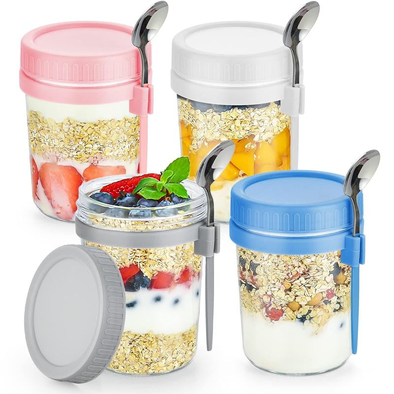 6 or 4 Pack Overnight Oats Containers with Lids and Spoons, 16 oz Glass Mason Overnight Oats ...