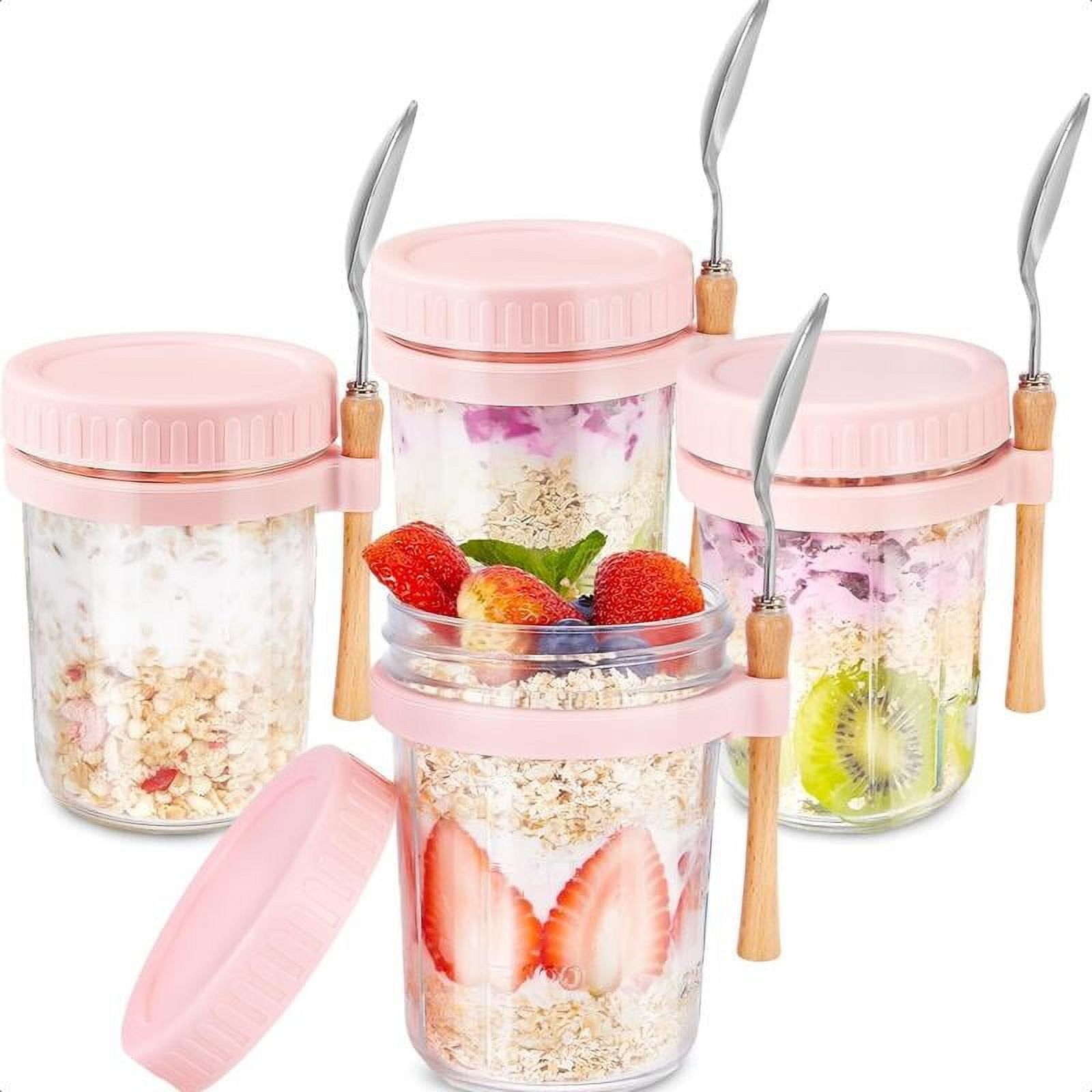 6 or 4 Pack Overnight Oats Containers with Lids and Spoons, 16 oz Glass Mason Overnight Oats ...