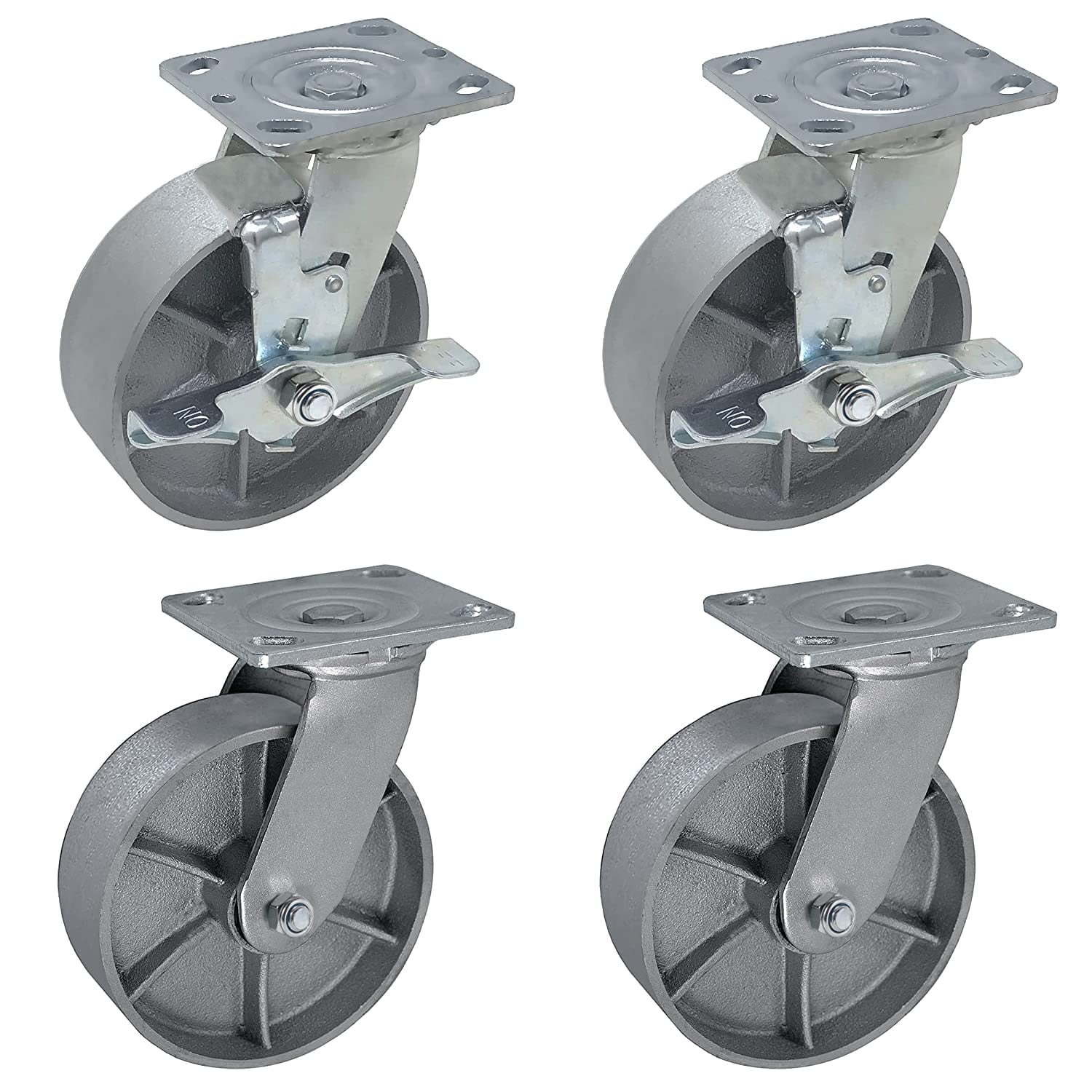 6" 4 Pack Plate Caster, Heavy Duty Steel Cast Iron Wheel w/Top Plate ...