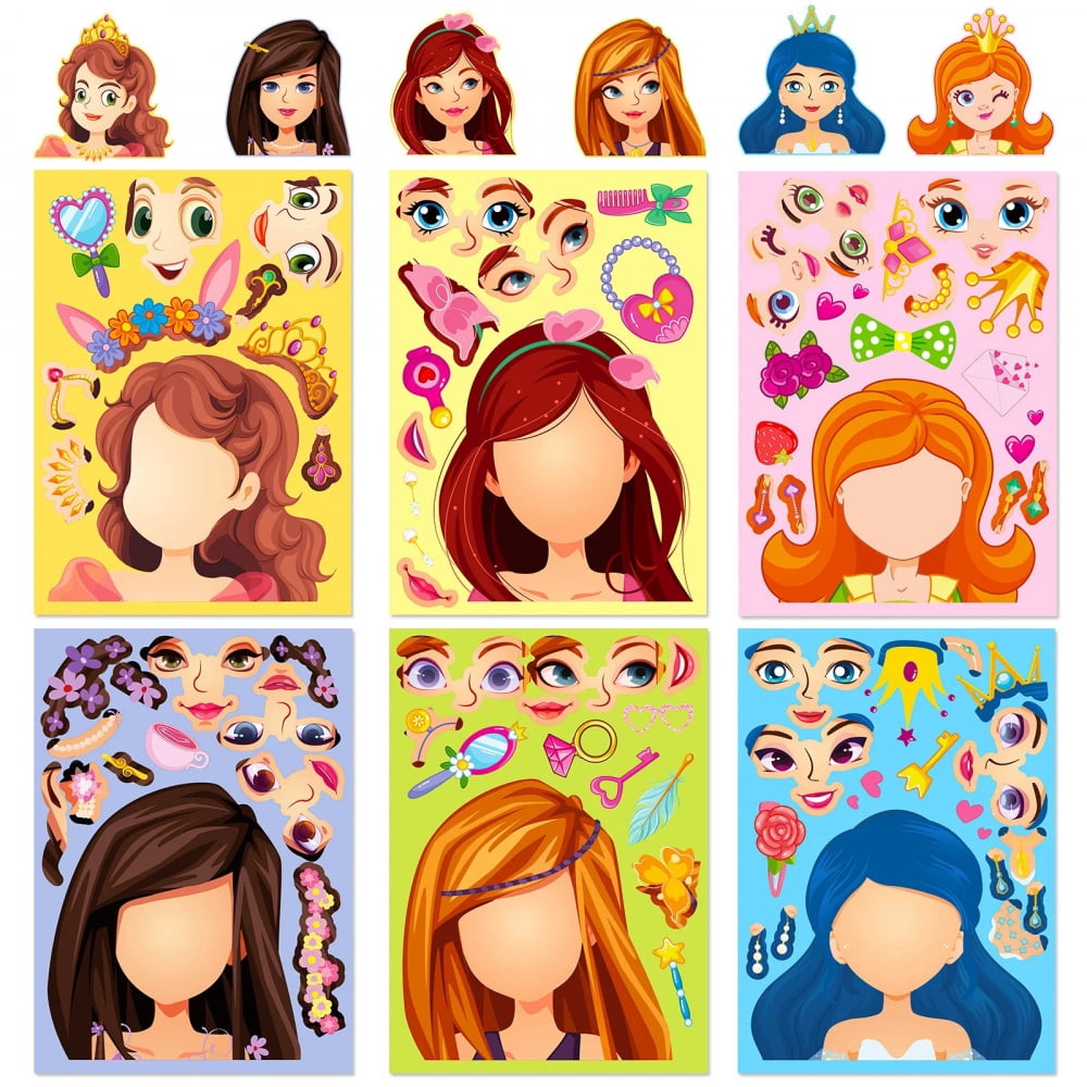 6–42 Sheets Children's DIY Puzzle Stickers, Games, 6, Princess, Mermaid ...