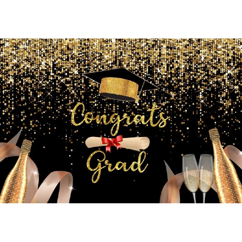6*4FT Class of 2025 Graduation Backdrop Banner Gold Blue Bachelor Cap ...