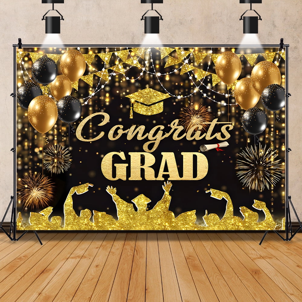 6*4FT Graduation Season Photography Background Banner Gold Blue ...