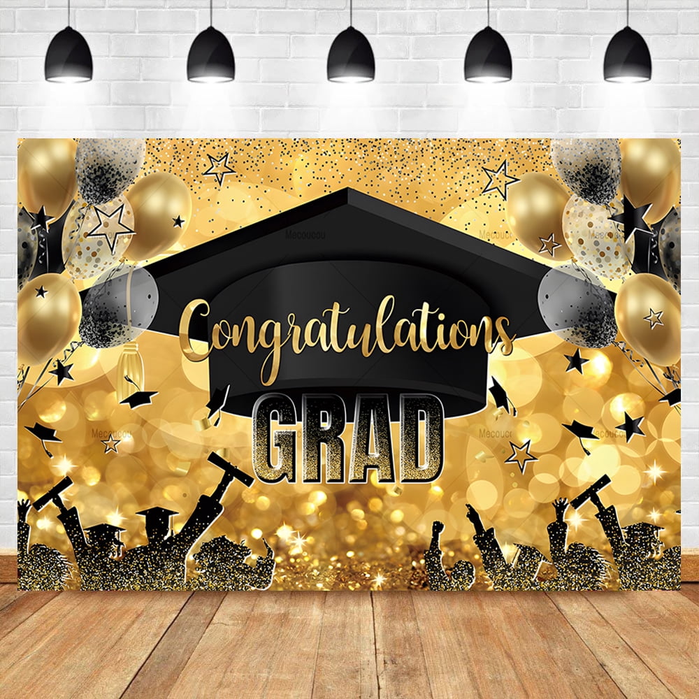 6*4FT Graduation Season Photography Background Banner Gold Blue ...