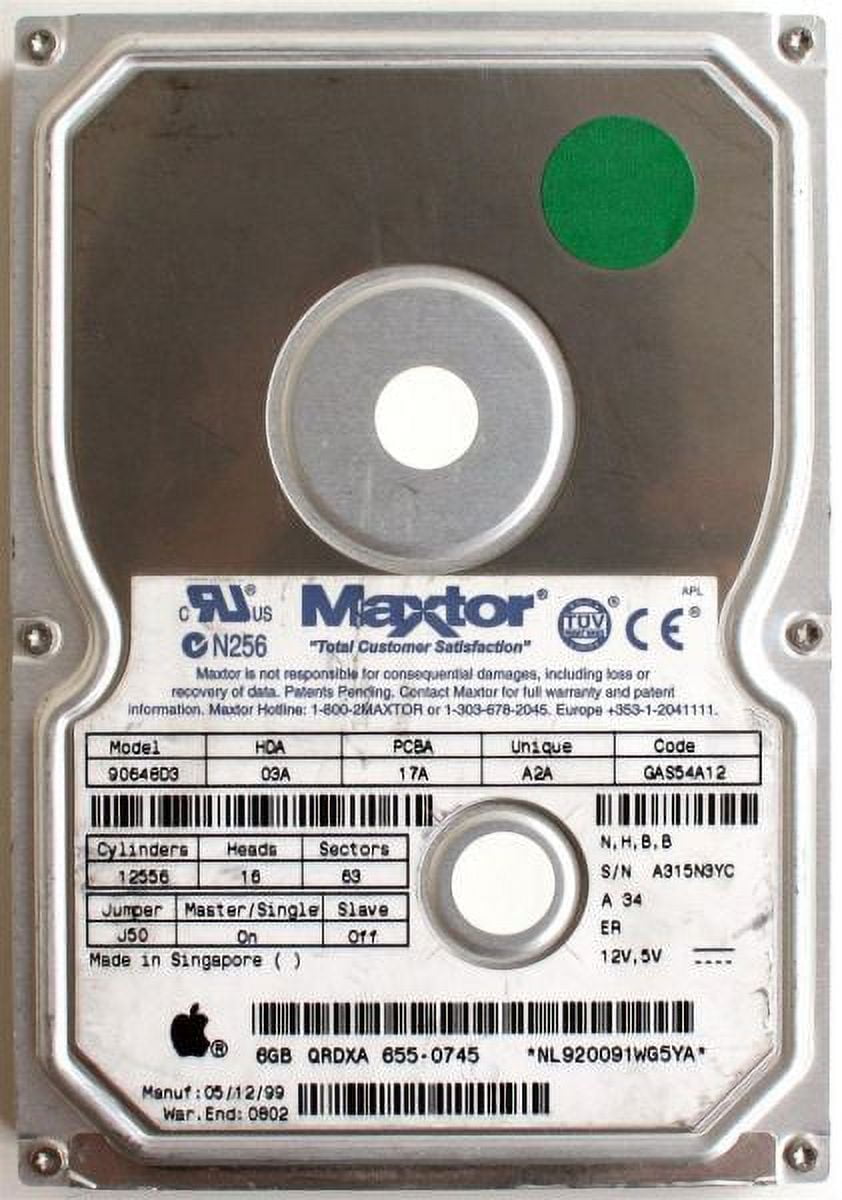 6.4GB, 90648D3 03A 17A A2A GAS54A12, N,H,B,B; APPLE QRDXA 655-0745 ...