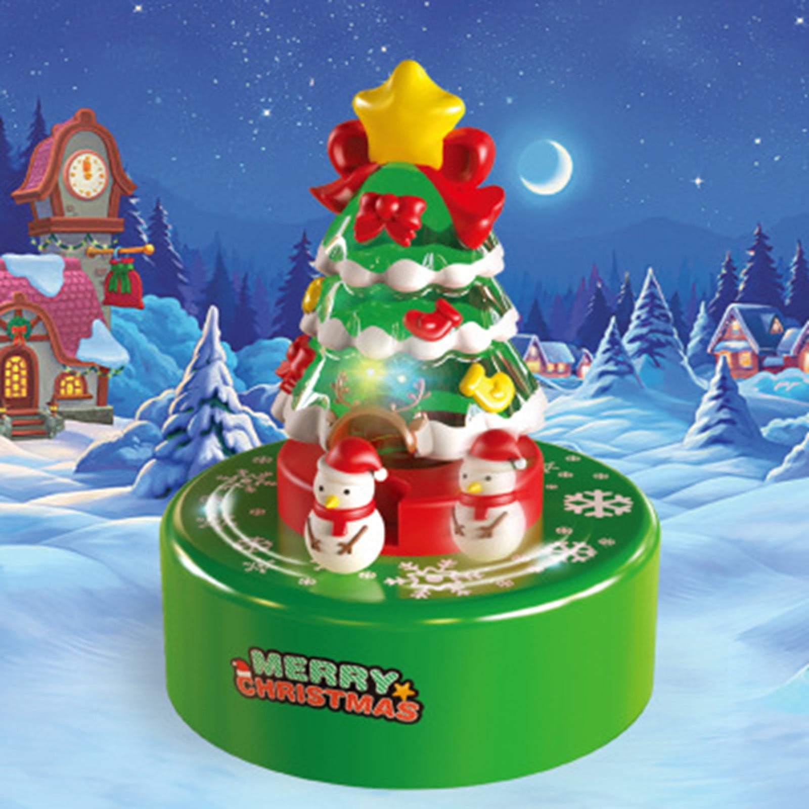 6.4IN Spinning Christmas Tree Music Box - Green Rotating Holiday Decor ...