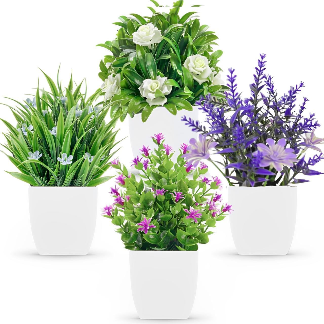 6/4PCS Artificial Pot Flowers Small Fake Plants with Pot Mini Potted ...