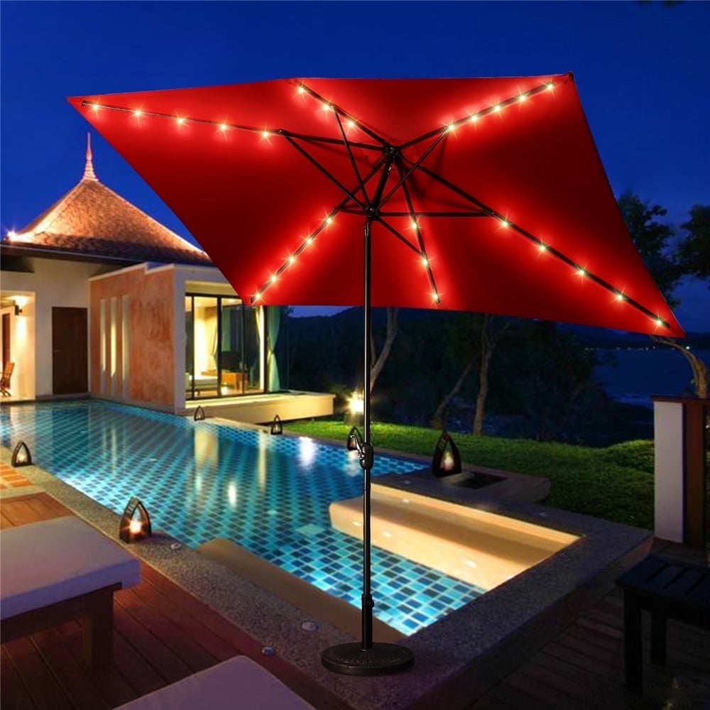 Outdoor 6.5x10ft Solar LED Lighted Patio Umbrella, UV-Resistant ...