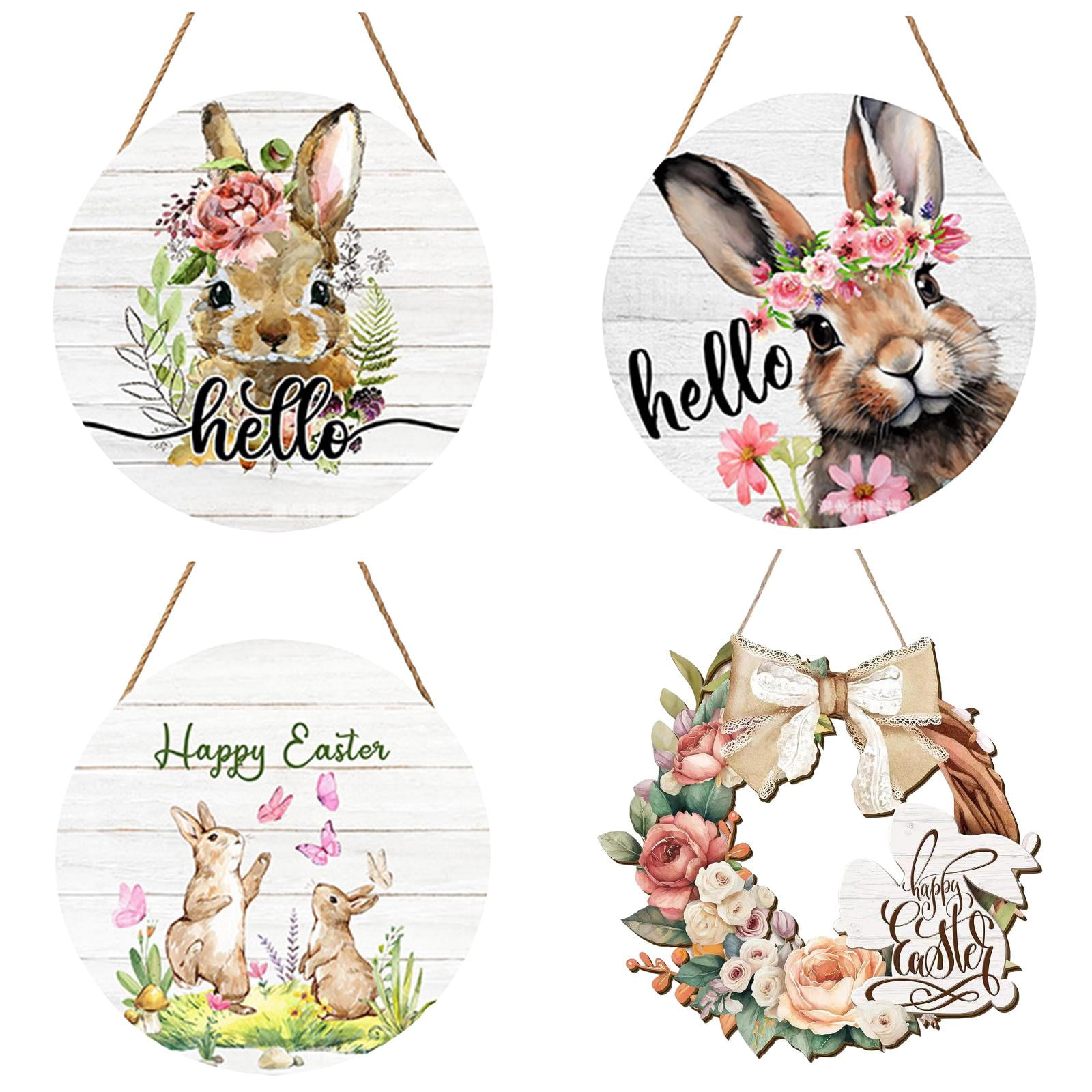 6/5/4/3/2/1PCS Easter Welcome Wreath Cute Bunny Happy Easter Signs For ...