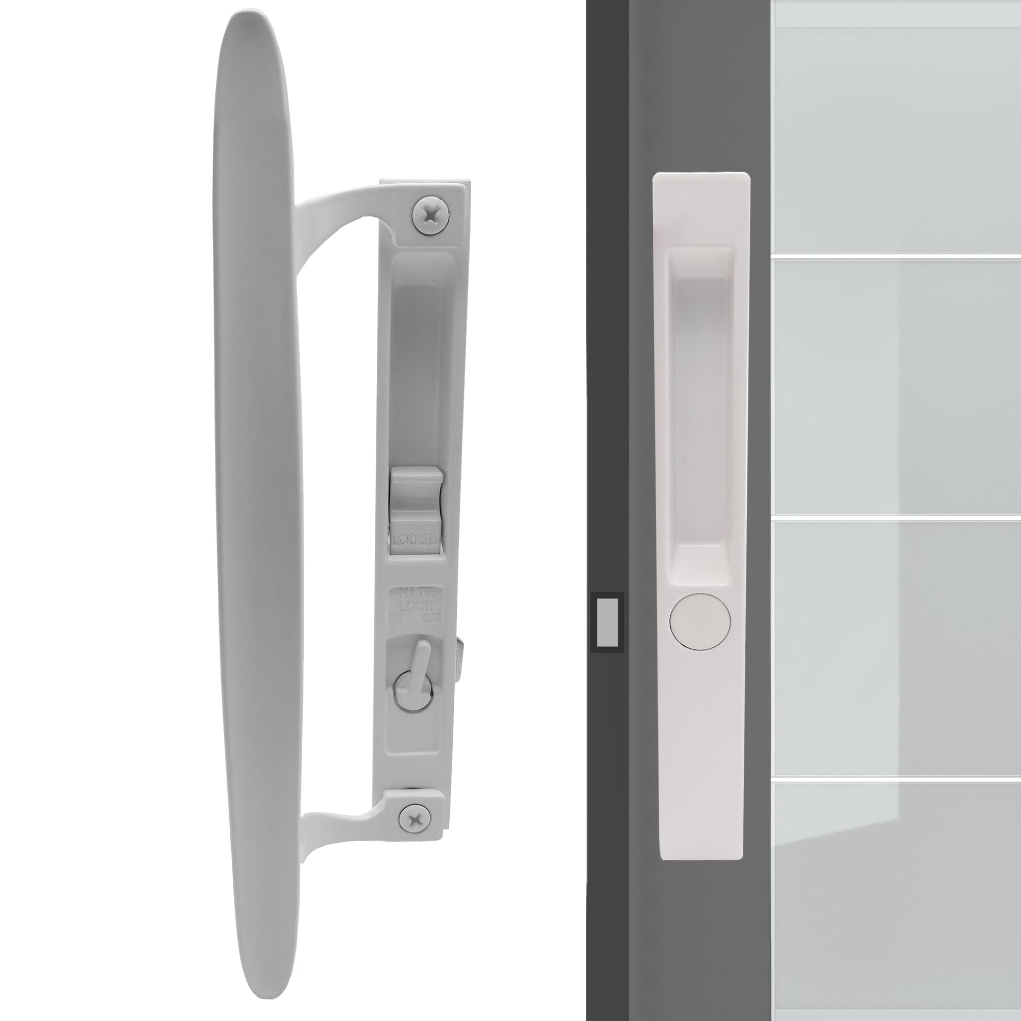 6-5/8" White Diecast Non-Keyed Flush Mount Sliding Glass Door Handle ...