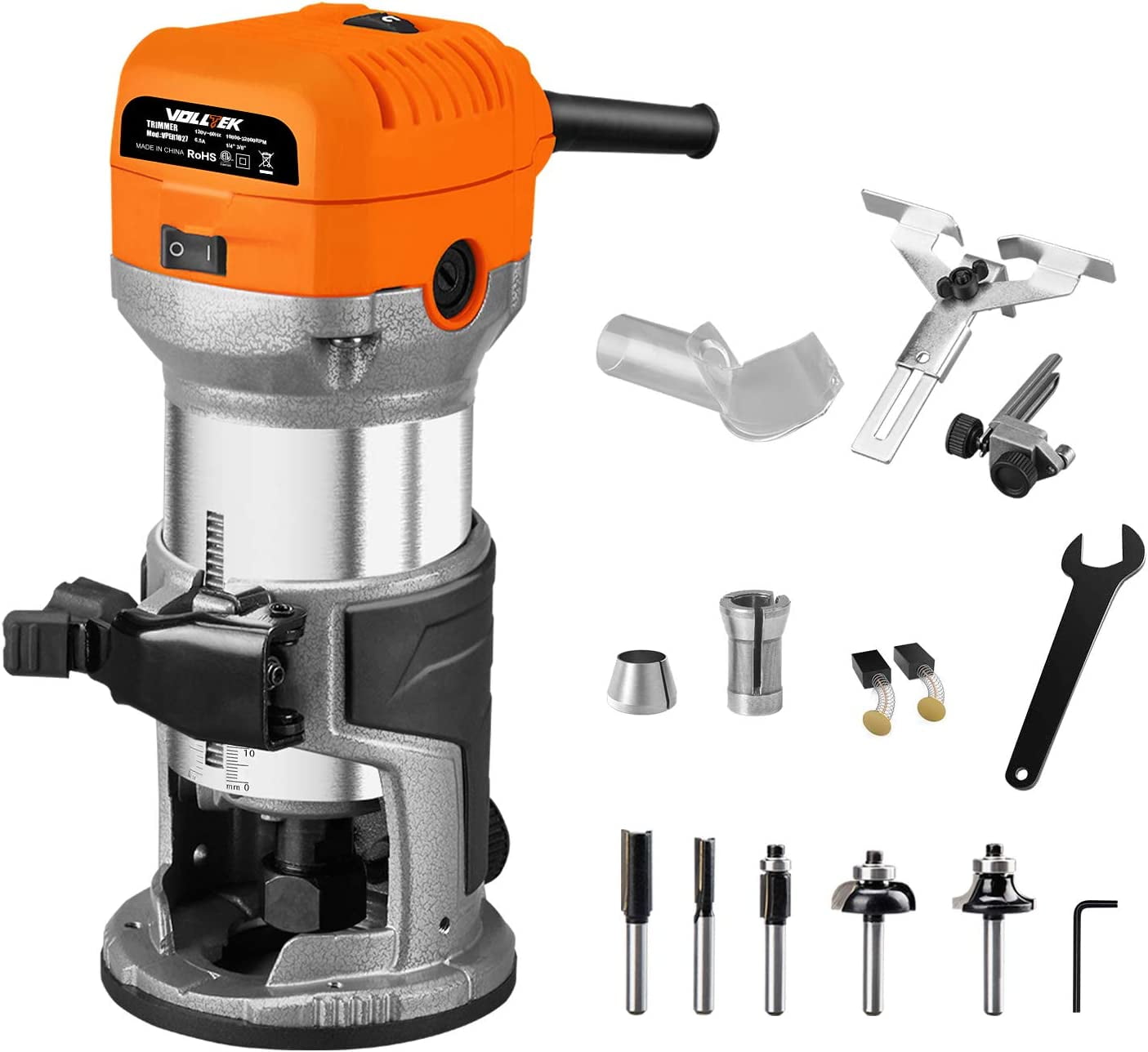 6.5-Amp Wood Router Tool, 1.25 HP Compact Trim Router with 5PCS Wood ...