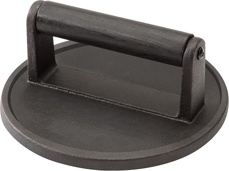 6.5" Cast Iron Smashed Burger Press, Round Flat Edge Grill Press for ...