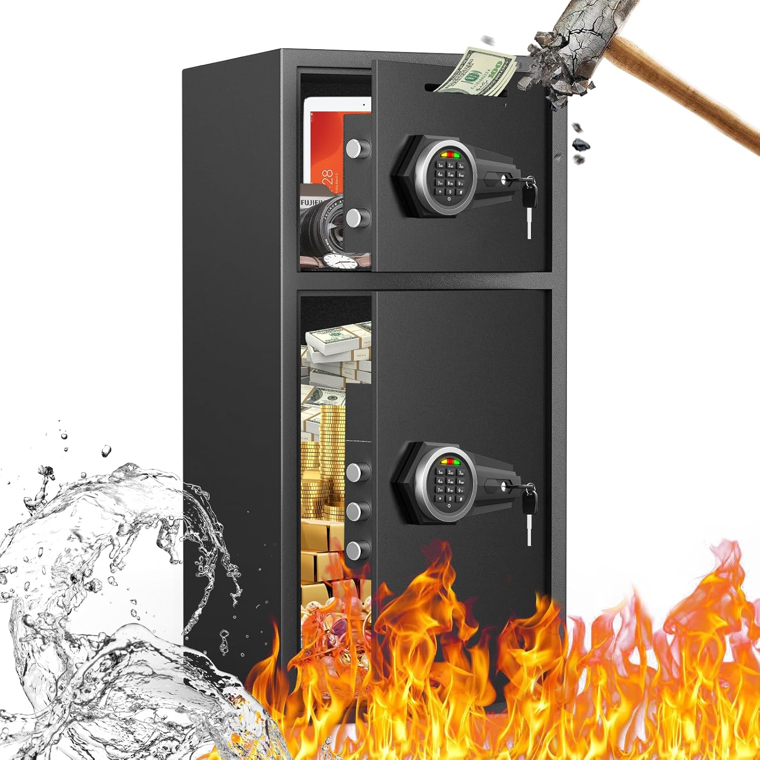 6.5 Cu ft Large Safe Box Fireproof Waterproof, Money Safe With Mute ...