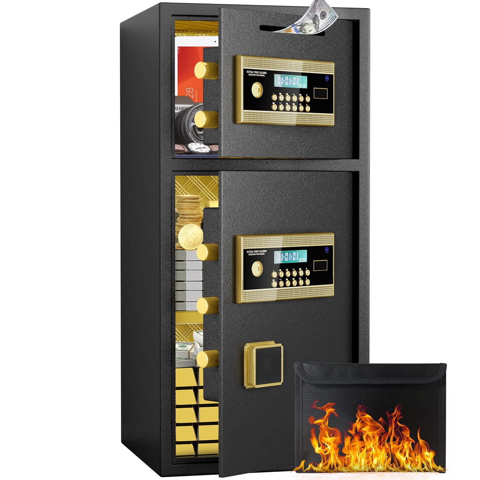 6.5 Cub Fireproof Drop Safe with Quick Place Drop Slot, Anti-Theft ...