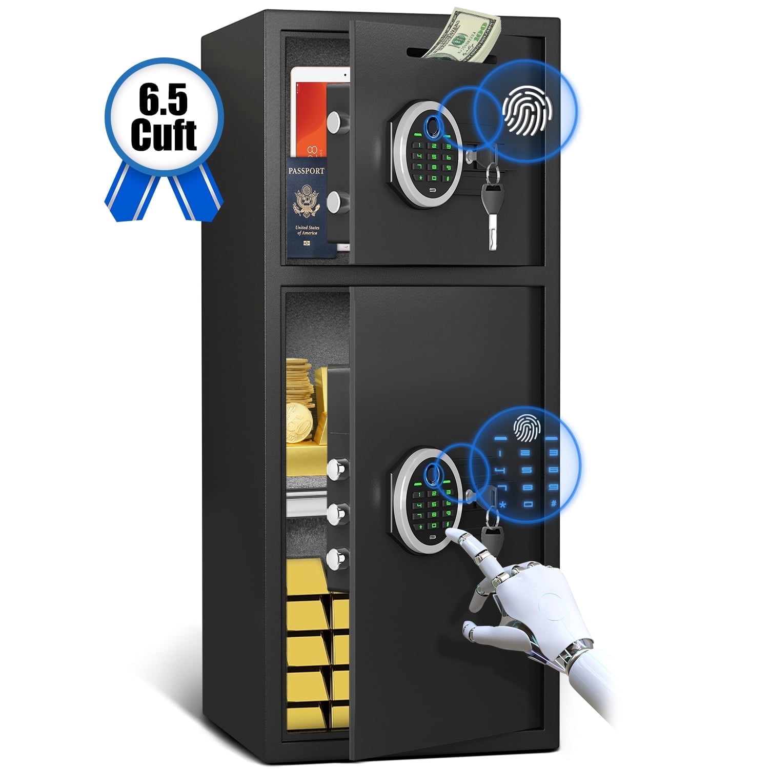 6.5 Cuft Extra Large Home Safe Box Fireproof Waterproof, Fingerprint ...