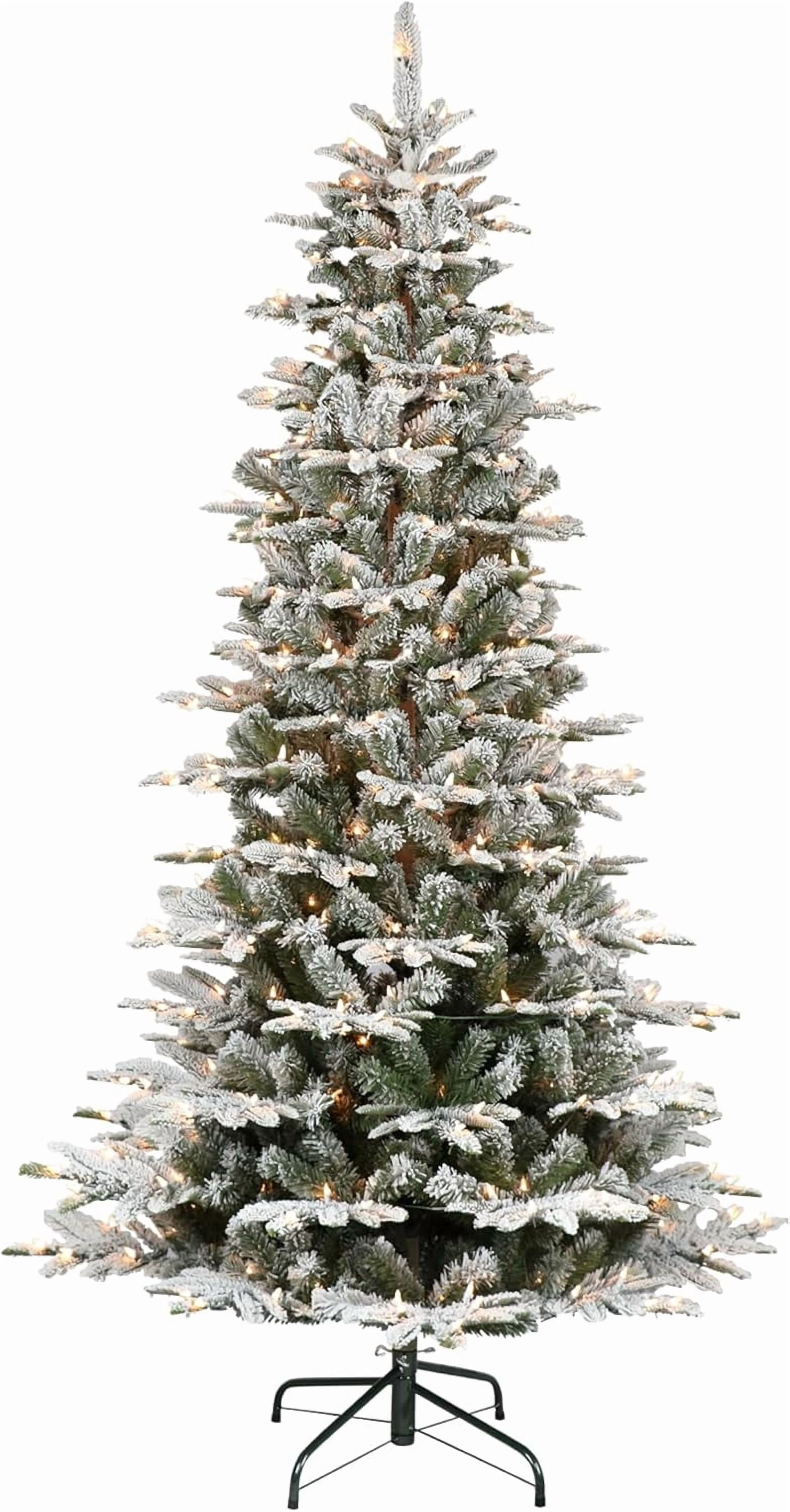 6.5 FT Snow Flocked Christmas Tree Prelit, Norway Spruce, Warm White ...
