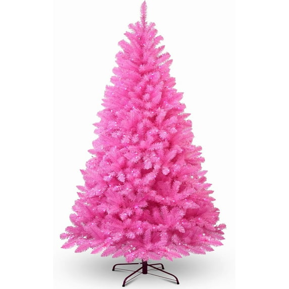 6.5 Feet Pre-Lit Pink Christmas Tree, Artificial Holiday Decorative ...