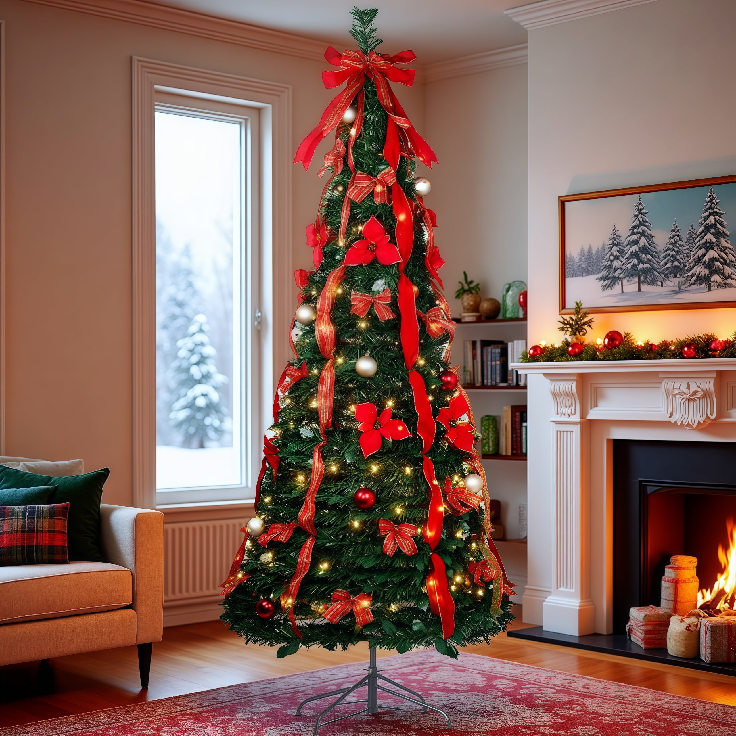 6.5 Foot Quick Assembly Pop-Up Christmas Tree with 200 LED Lights, Pre ...