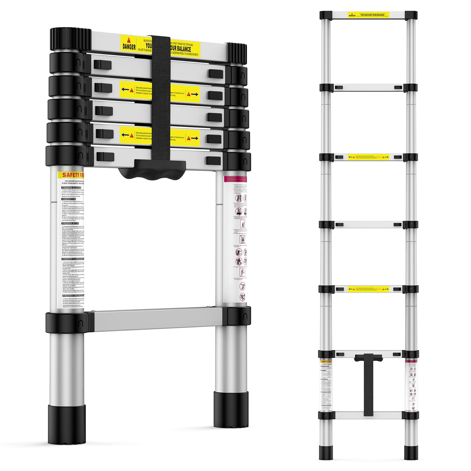 6.5 Ft Telescoping Ladder, 330lbs Capacity Aluminum Extension Ladder ...