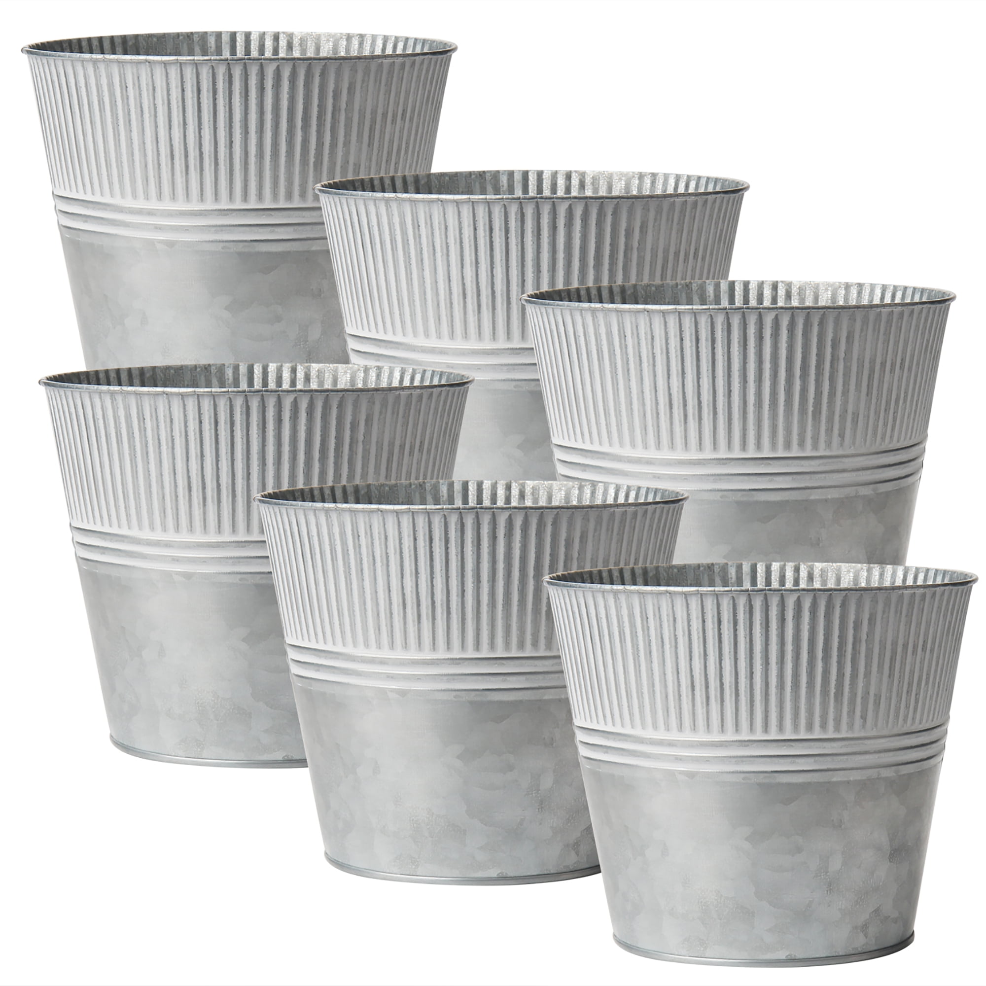 6.5'' Galvanized Tin Planters Medium Size Metal Buckets for Flowers ...