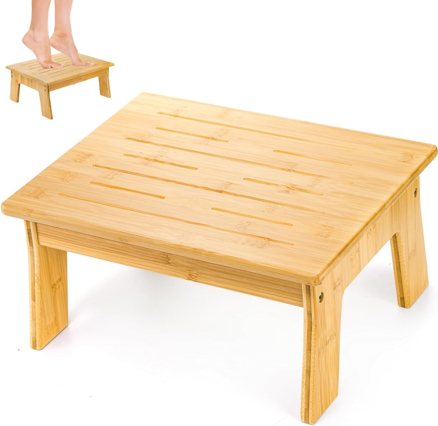 6.5" High Wooden Bed Step Stool, 300 Lbs Capacity Small Bamboo Foot ...