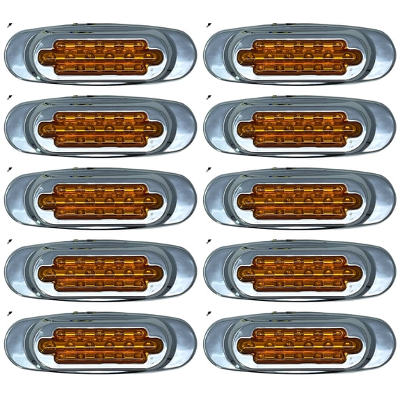 6.5" Inch Amber LED Side Marker Lights Clearance Chrome Bezel 10x Amber ...