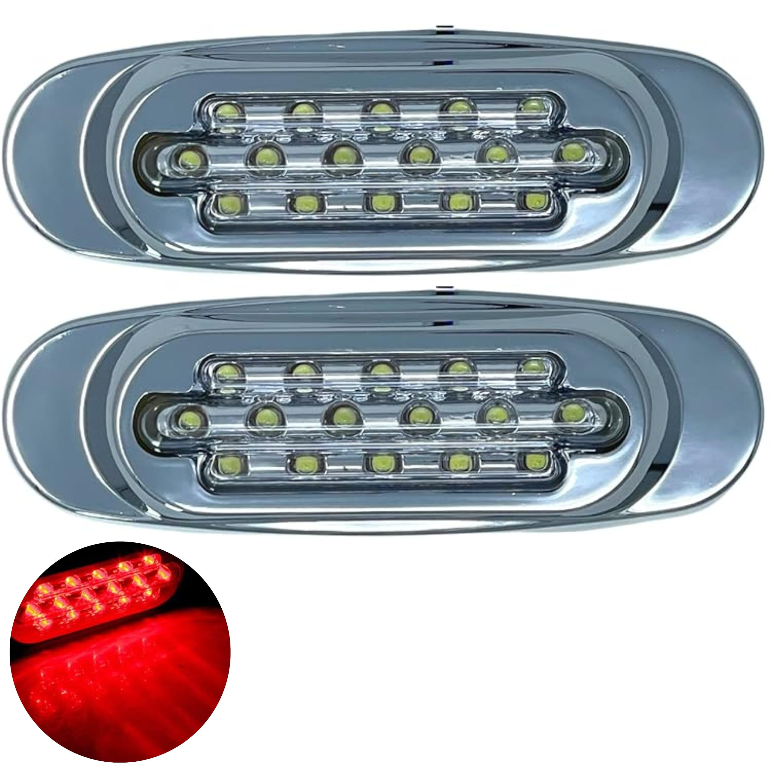 6.5" Inch Red LED Side Marker Lights Clearance Chrome Base Bezel 2x ...
