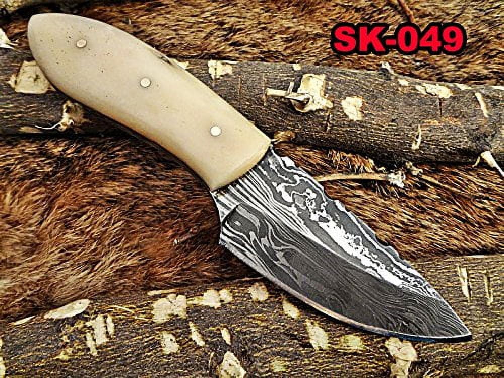 6.5" Long Damascus steel hand forged compact skinning Knife, 3" drop point full tang blade ...