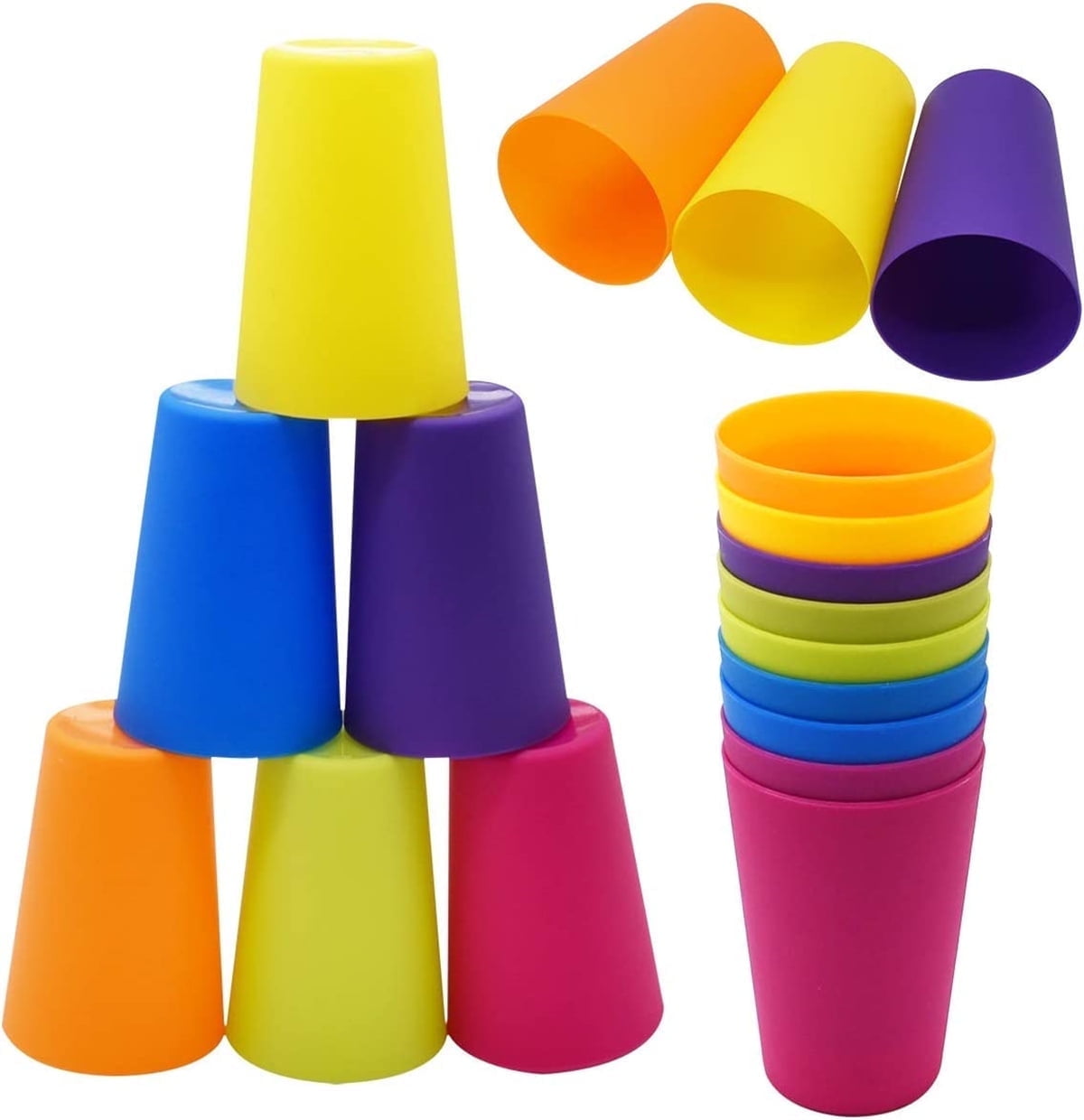 Casewin Reusable 6.5oz Kids Cups, 12 Pack Plastic Cups in Assorted ...
